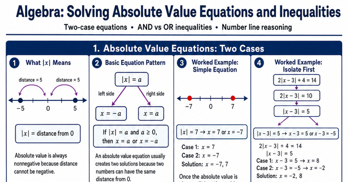 Solving Absolute Value Equations and Inequalities Cheat Sheet ...