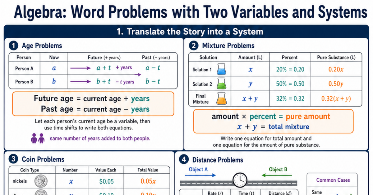 Word Problems with Two Variables and Systems Cheat Sheet | LivePhysics™