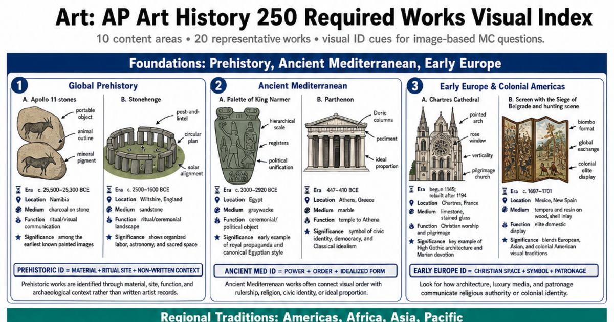 AP Art History 250 Required Works Visual Index Cheat Sheet | LivePhysics™