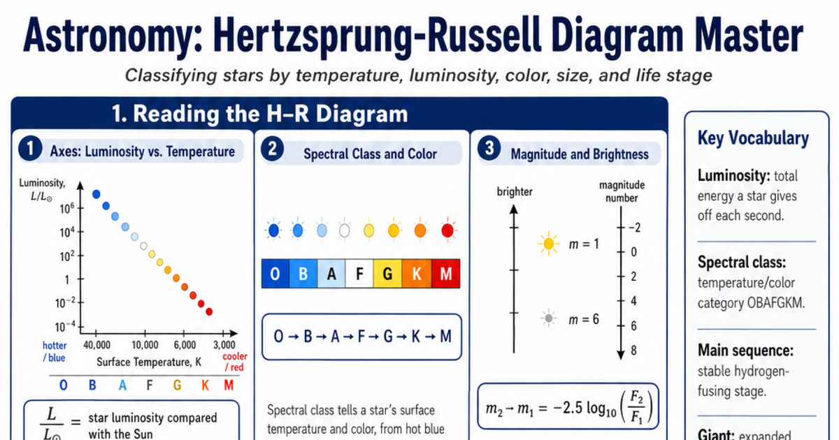 Hertzsprung-Russell Diagram Master Cheat Sheet | LivePhysics™