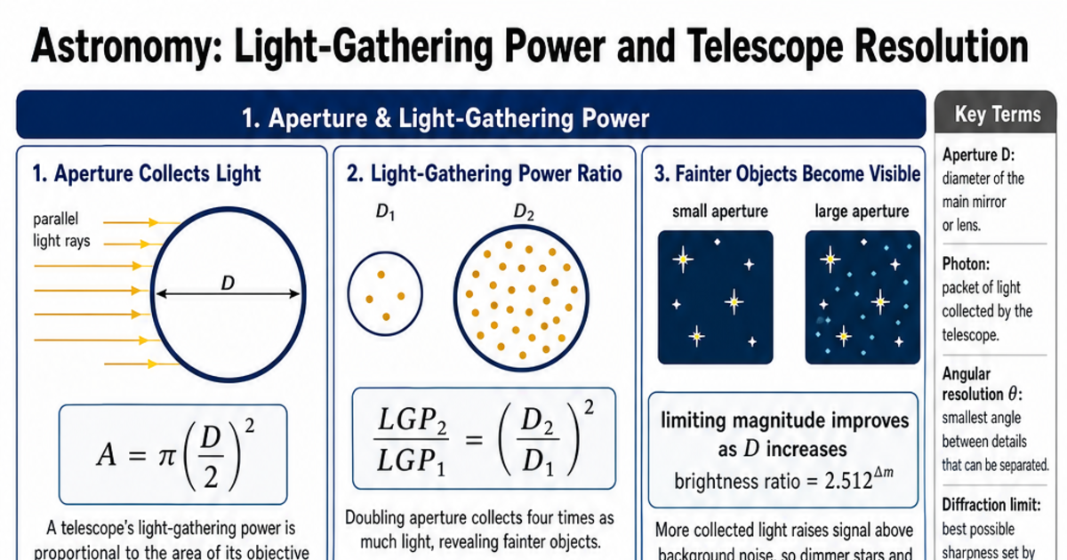 Light-Gathering Power and Telescope Resolution Cheat Sheet | LivePhysics™