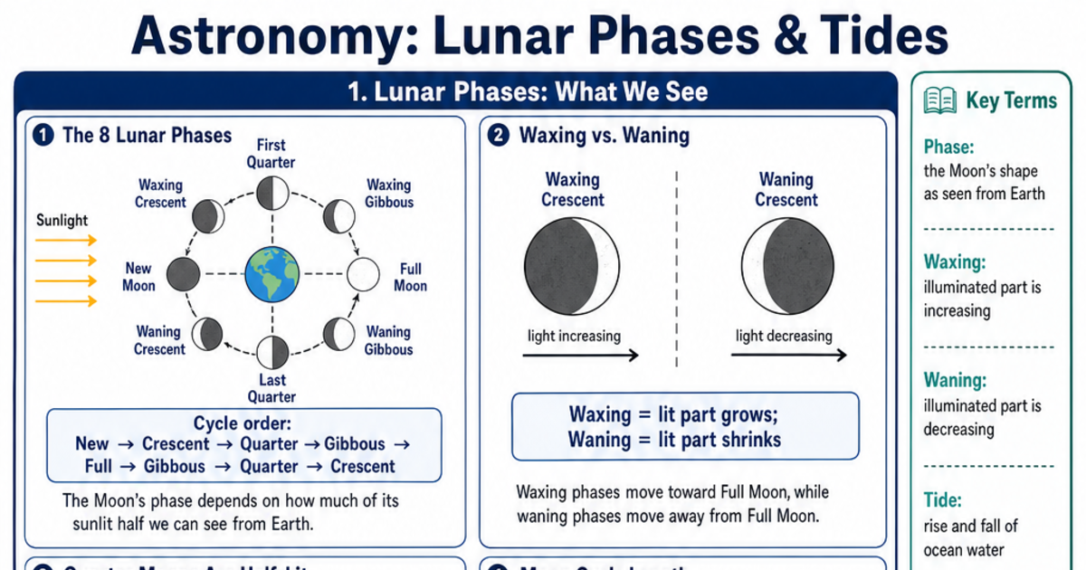 Lunar Phases & Tides Cheat Sheet | LivePhysics™