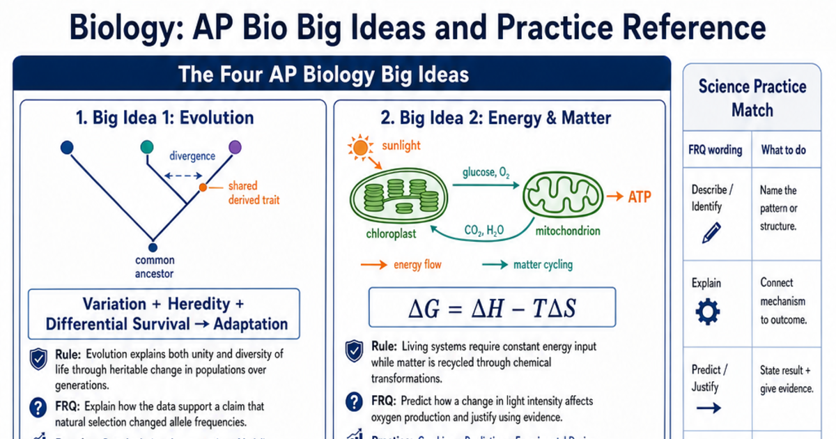 AP Bio Big Ideas and Practice Reference Cheat Sheet | LivePhysics™