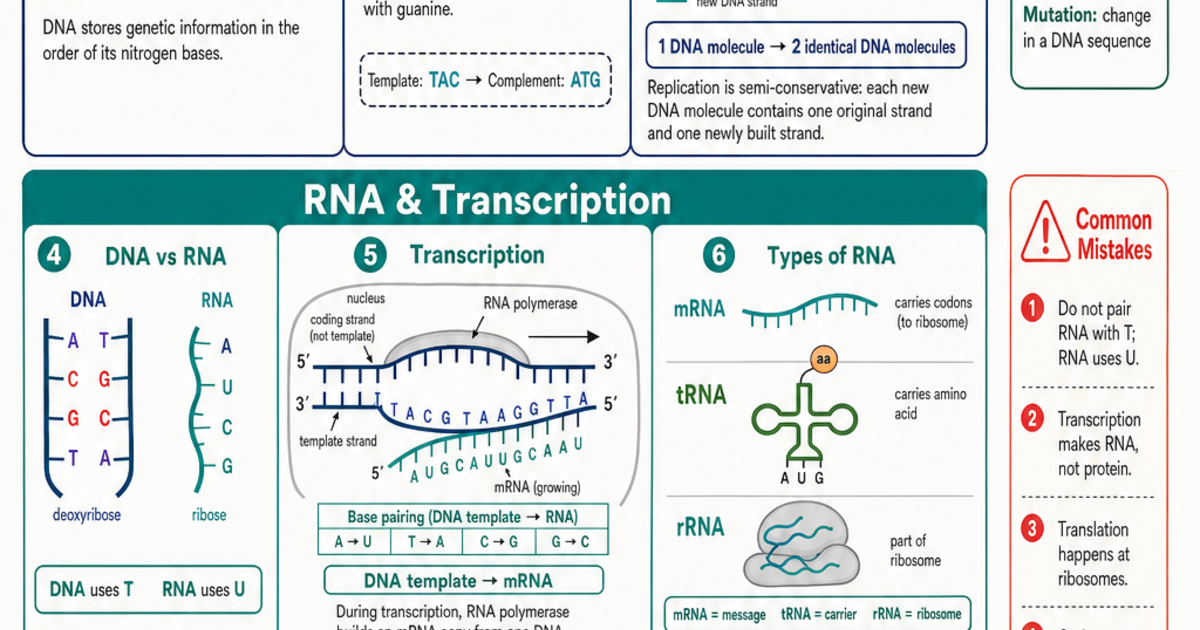 DNA, RNA & Protein Synthesis Cheat Sheet | LivePhysics™