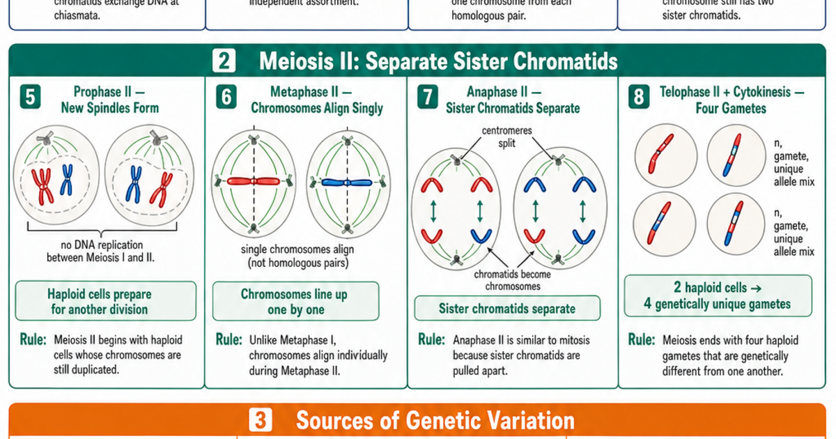 Meiosis Phases Detailed Diagram Cheat Sheet | LivePhysics™