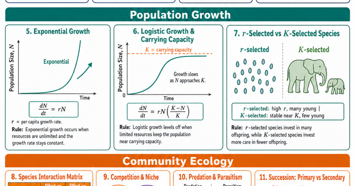 Population & Community Ecology Cheat Sheet | LivePhysics™