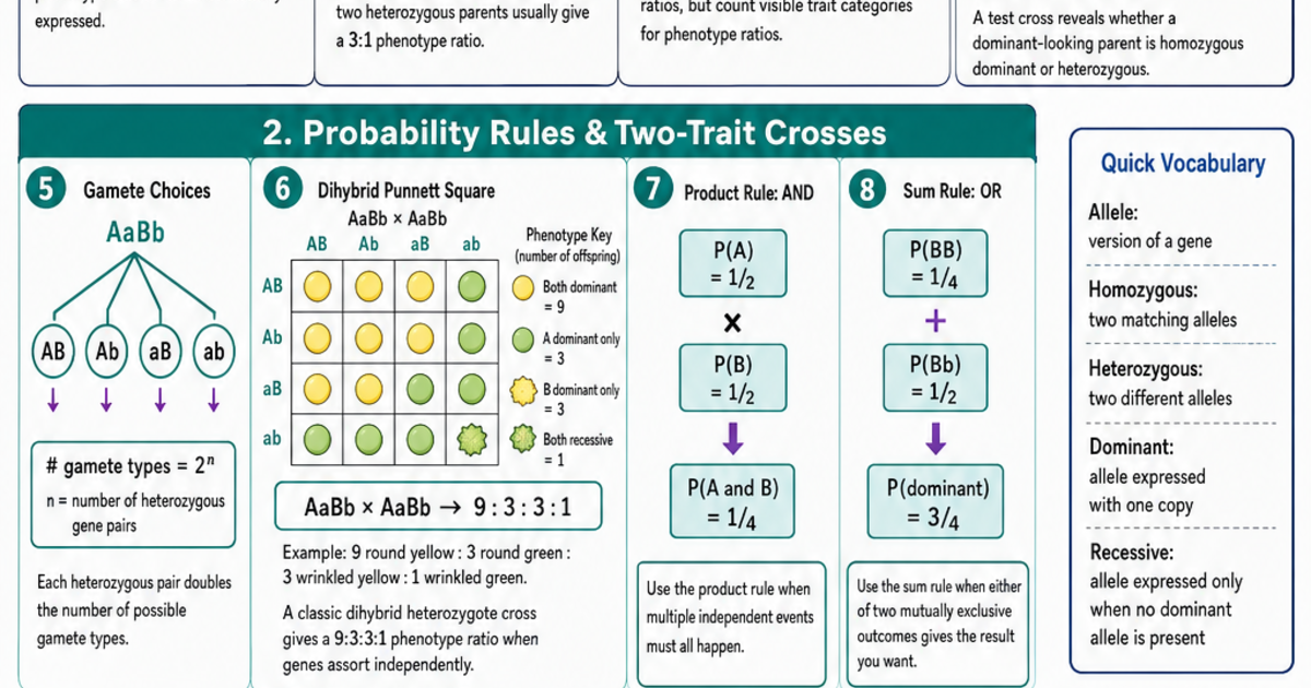 Punnett Squares & Probability Genetics Cheat Sheet | LivePhysics™
