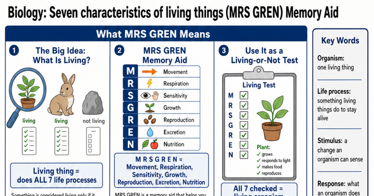 Seven characteristics of living things (MRS GREN) Memory Aid Cheat ...