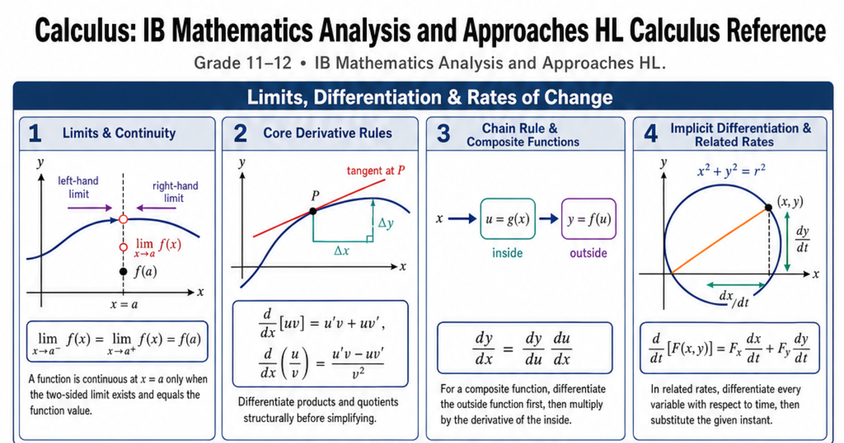 IB Mathematics Analysis and Approaches HL Calculus Reference Cheat ...