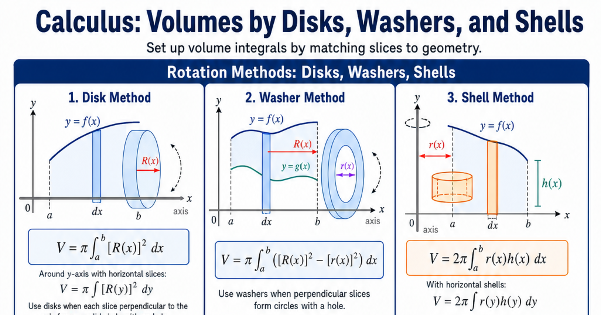 Volumes by Disks, Washers, and Shells Cheat Sheet | LivePhysics™