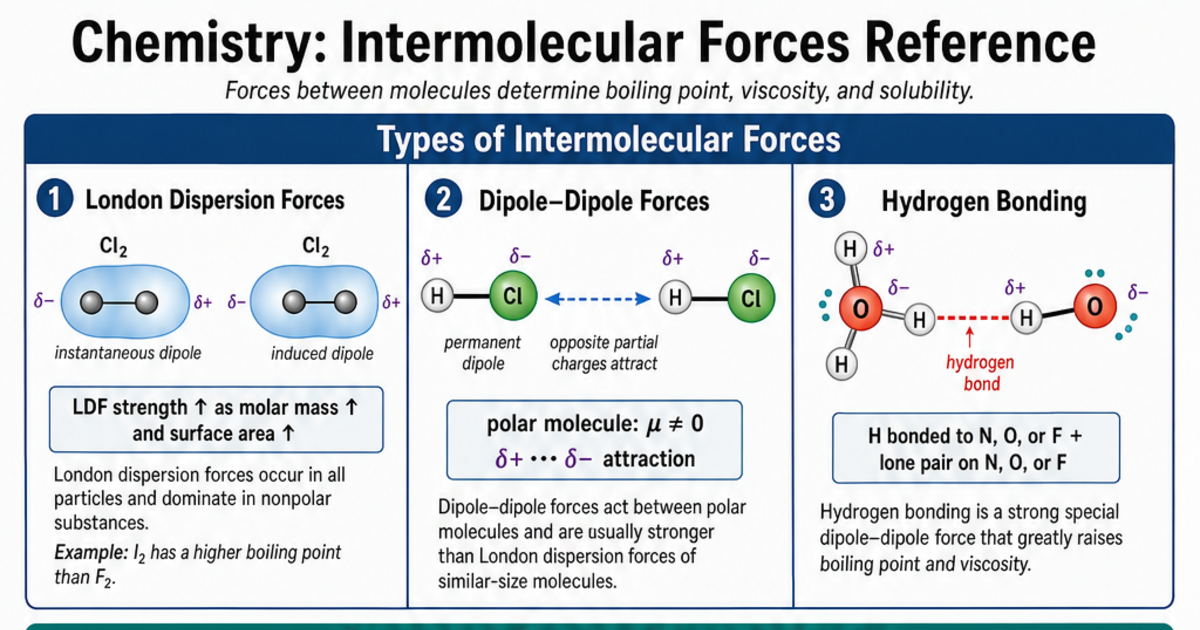 Intermolecular Forces Reference Cheat Sheet | LivePhysics™