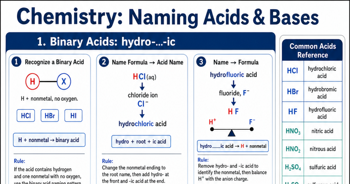 Naming Acids & Bases Cheat Sheet | LivePhysics™
