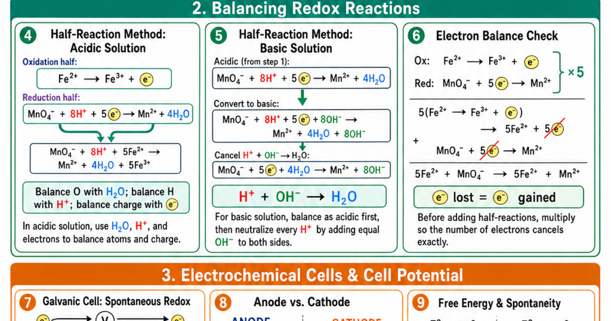 Redox Reactions & Electrochemistry Cheat Sheet | LivePhysics™