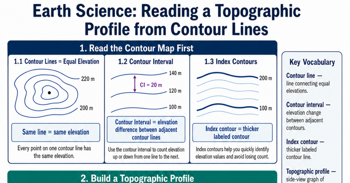 Reading a Topographic Profile from Contour Lines Cheat Sheet | LivePhysics™