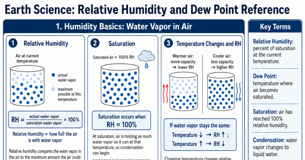 Relative Humidity and Dew Point Reference Cheat Sheet | LivePhysics™