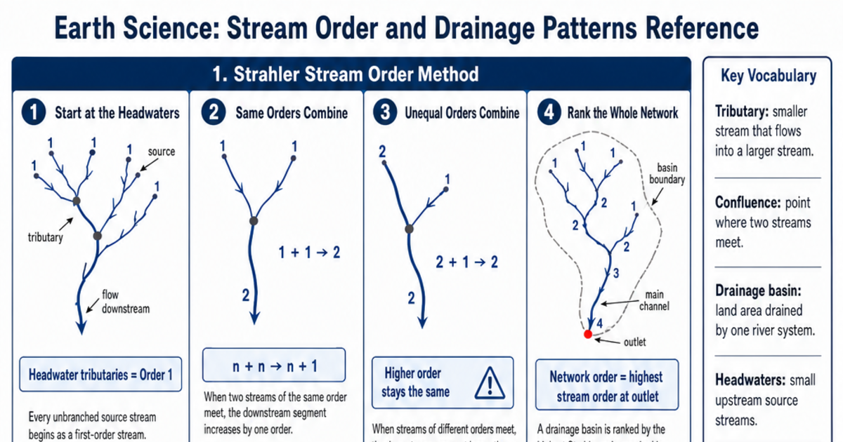 Stream Order and Drainage Patterns Reference Cheat Sheet | LivePhysics™