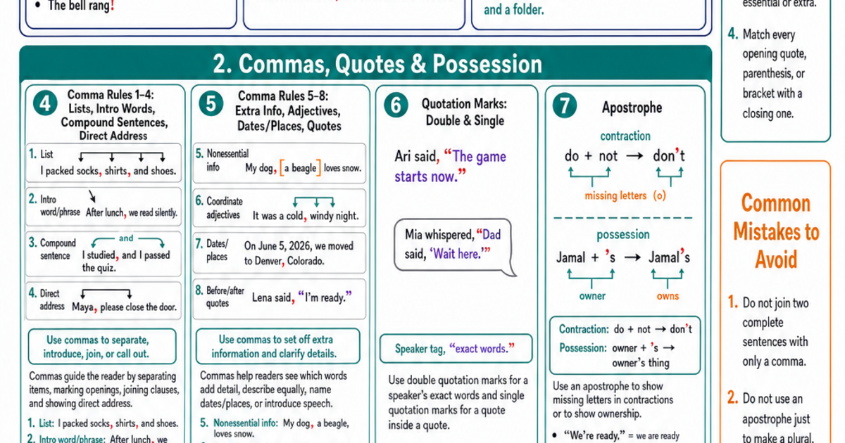 Punctuation Rules Master Reference Cheat Sheet | LivePhysics™