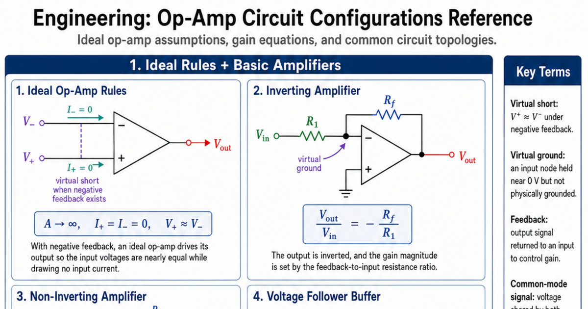 Op-Amp Circuit Configurations Reference Cheat Sheet | LivePhysics™
