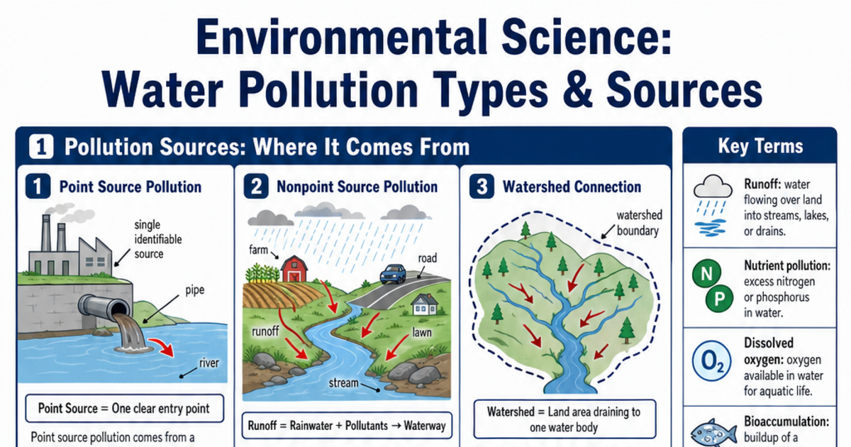 Water Pollution Types & Sources Cheat Sheet | LivePhysics™