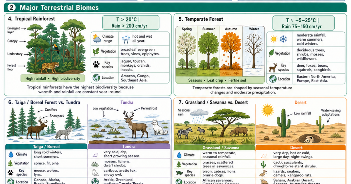 World Biomes Comparison Chart Cheat Sheet | LivePhysics™