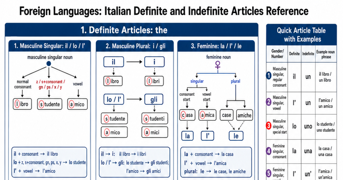 Italian Definite and Indefinite Articles Reference Cheat Sheet ...
