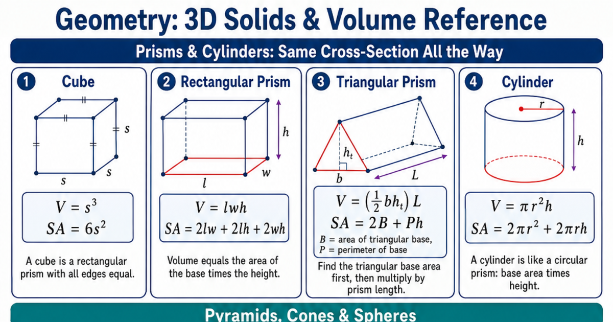 3D Solids & Volume Reference Cheat Sheet | LivePhysics™
