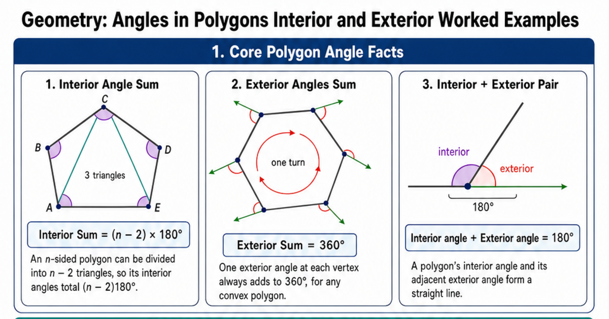 Angles in Polygons Interior and Exterior Worked Examples Cheat Sheet ...