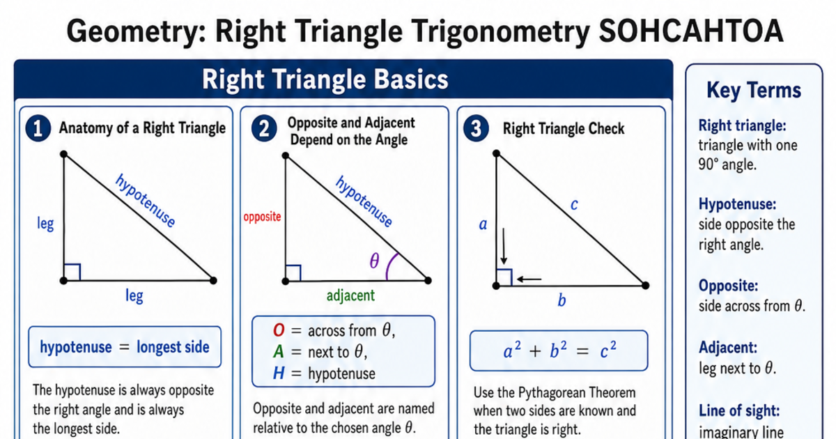 Right Triangle Trigonometry SOHCAHTOA Cheat Sheet | LivePhysics™