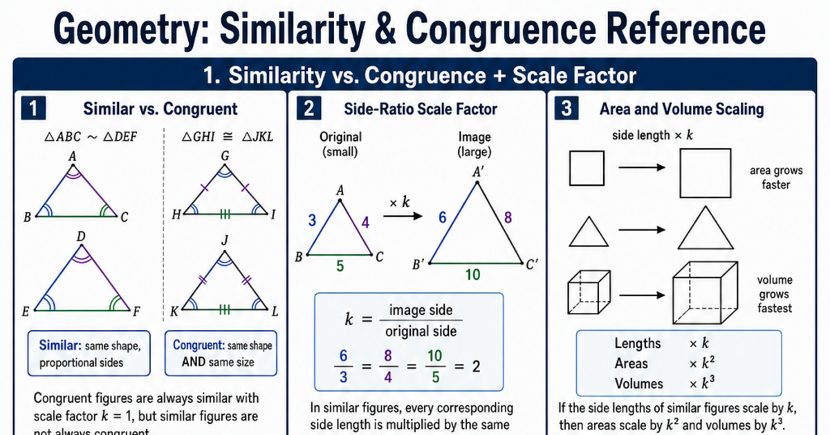 Similarity & Congruence Reference Cheat Sheet | LivePhysics™