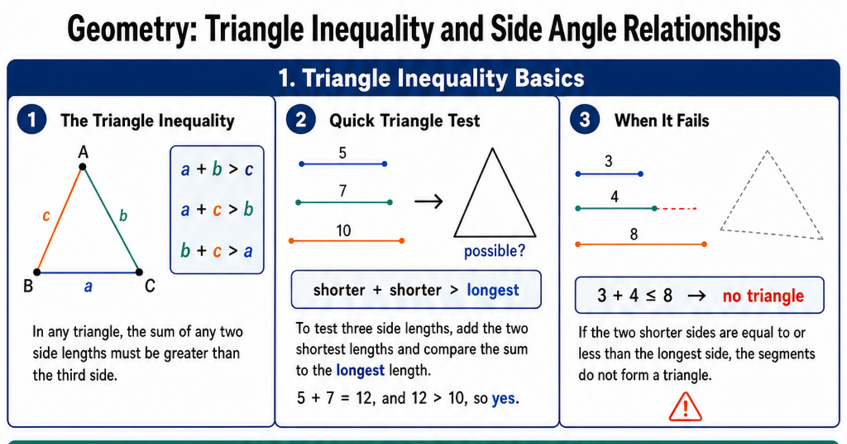 Triangle Inequality and Side Angle Relationships Cheat Sheet | LivePhysics™