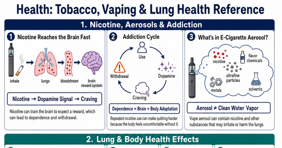 Tobacco, Vaping & Lung Health Reference Cheat Sheet | LivePhysics™