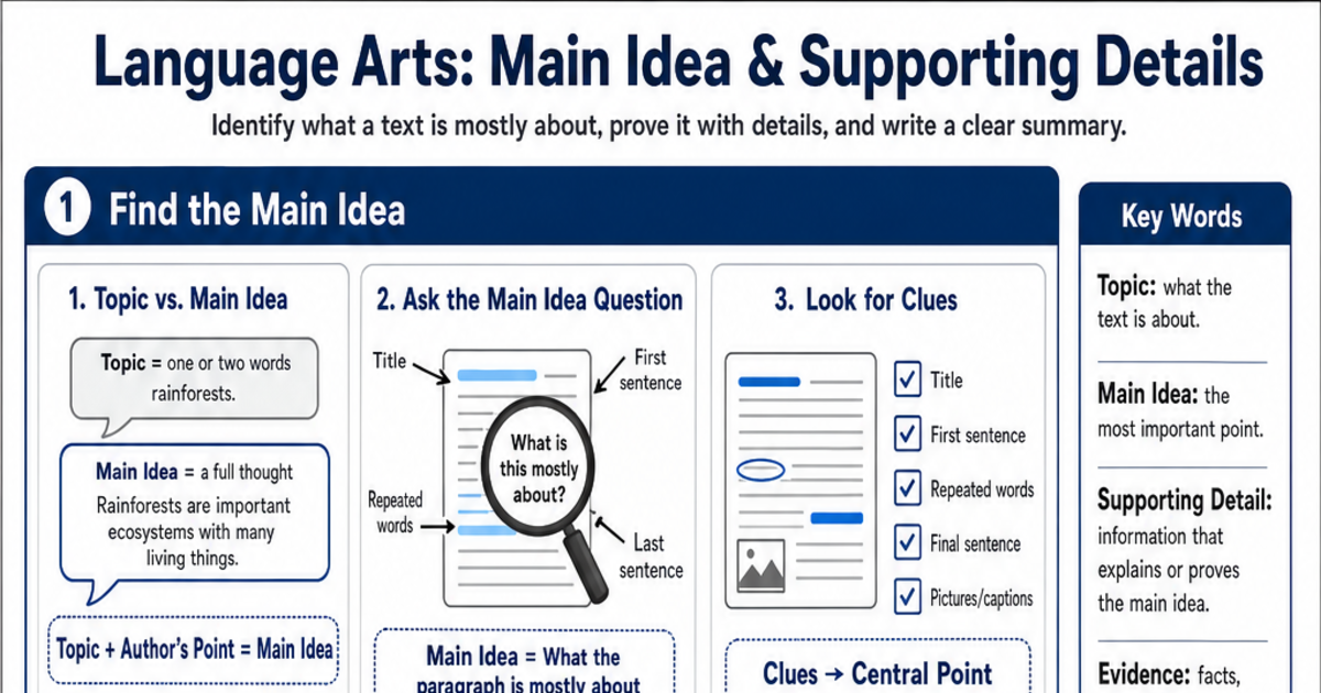 Main Idea & Supporting Details Cheat Sheet | LivePhysics™