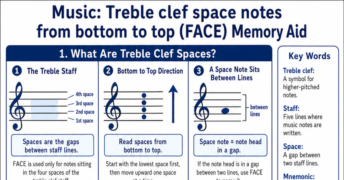 Treble clef space notes from bottom to top (FACE) Memory Aid Cheat ...