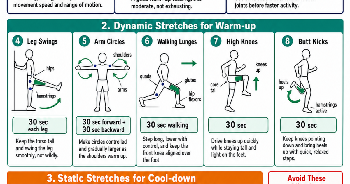 Stretching & Warm-up Routines Cheat Sheet | LivePhysics™