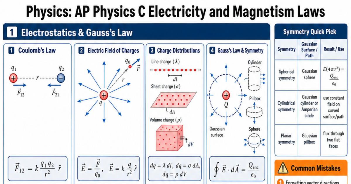 AP Physics C Electricity and Magnetism Laws Cheat Sheet | LivePhysics™