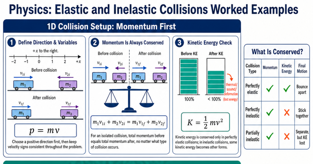 Elastic and Inelastic Collisions Worked Examples Cheat Sheet | LivePhysics™