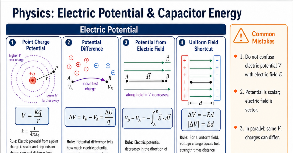 Electric Potential & Capacitor Energy Cheat Sheet | LivePhysics™