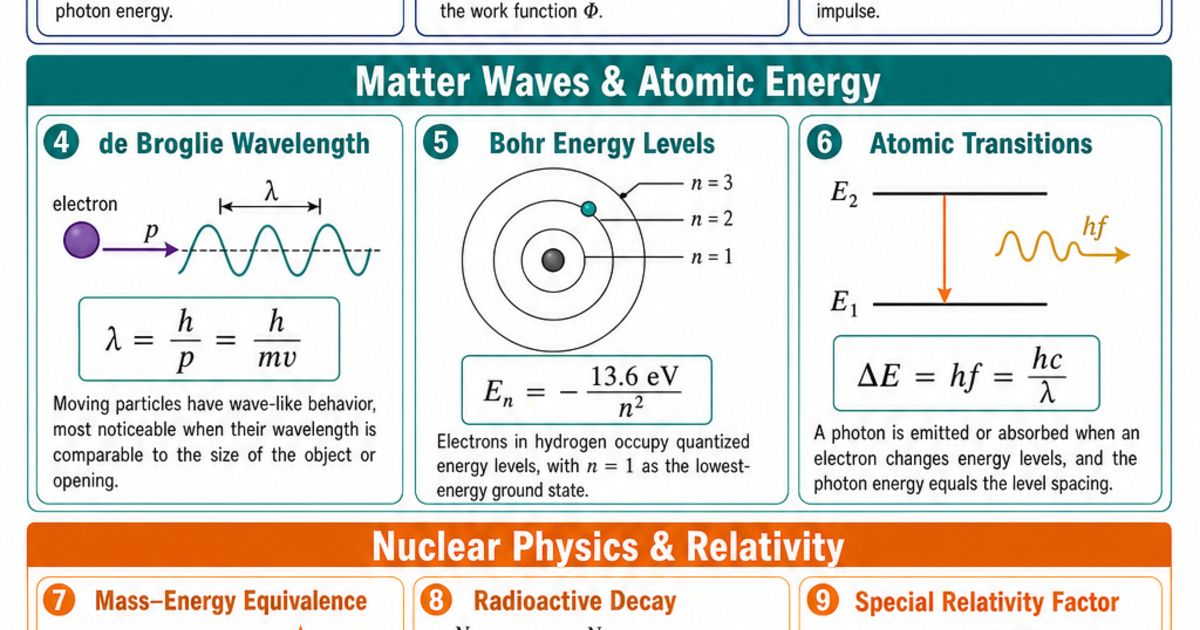 Modern Physics & Quantum Concepts Cheat Sheet | LivePhysics™
