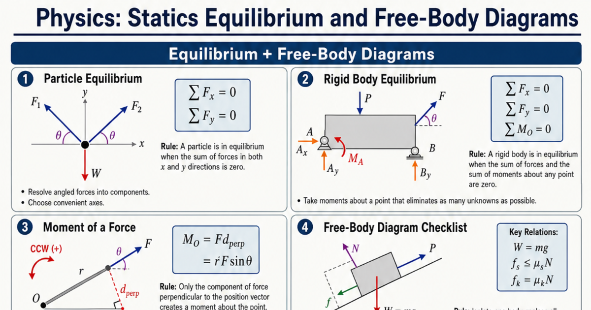 Statics Equilibrium and Free-Body Diagrams Cheat Sheet | LivePhysics™