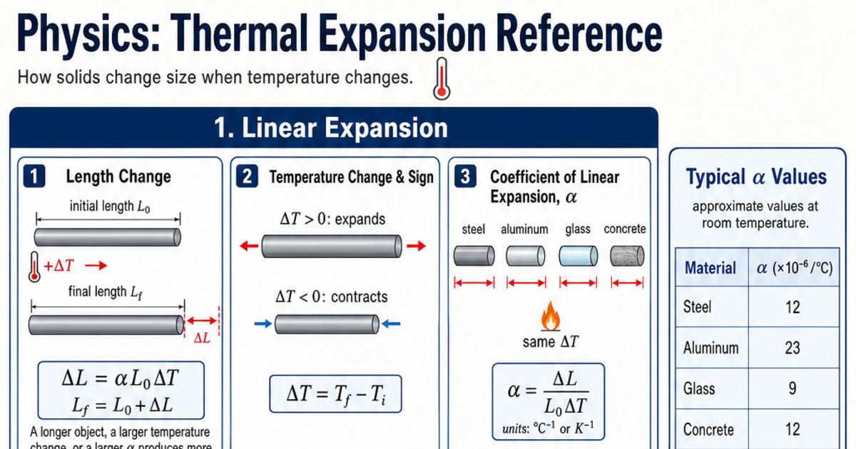 Thermal Expansion Reference Cheat Sheet | LivePhysics™