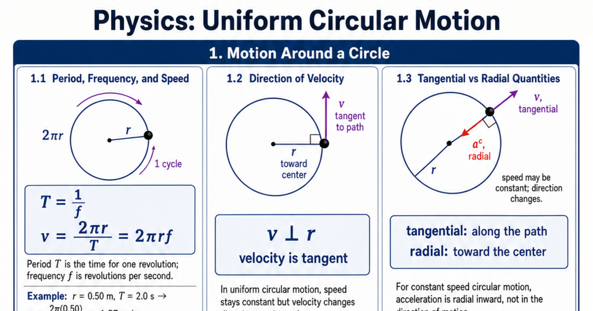 Uniform Circular Motion Cheat Sheet | LivePhysics™