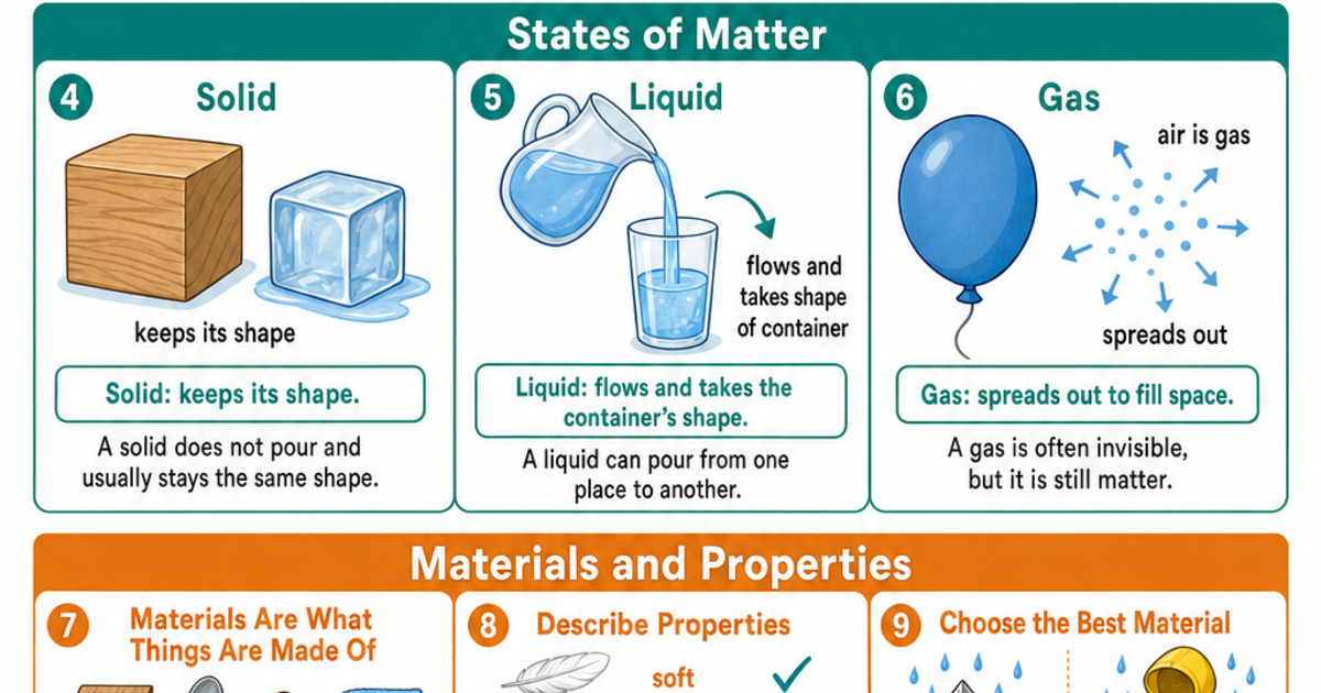 Matter and Materials Grade 2 Visual Cheat Sheet | LivePhysics™