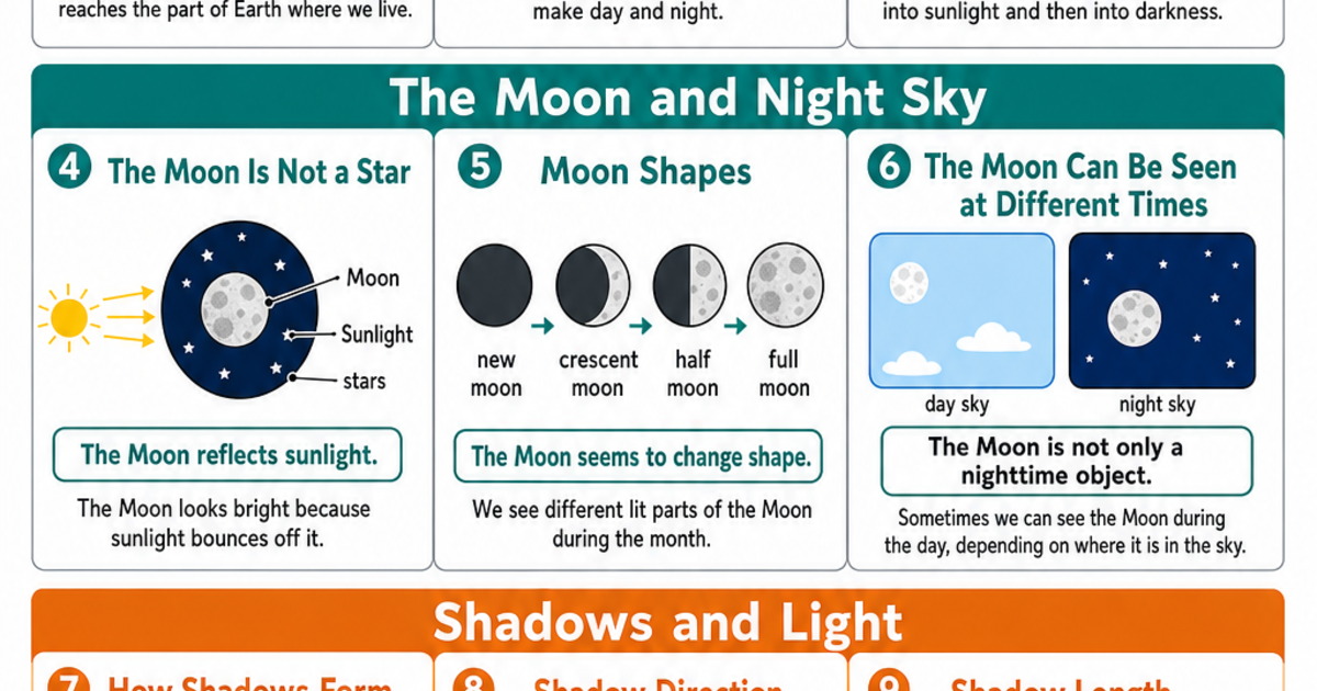 Sun Moon Day Night and Shadows for Young Scientists Cheat Sheet ...