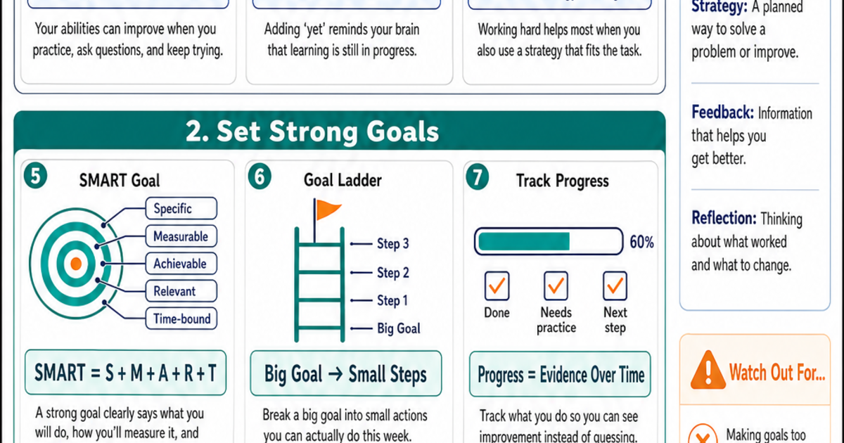 Growth Mindset & Goal Setting Cheat Sheet | LivePhysics™
