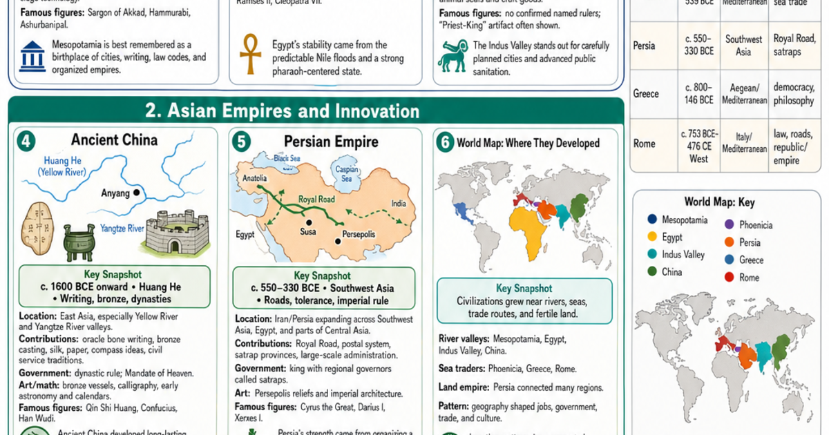 Ancient Civilizations Overview Cheat Sheet | LivePhysics™