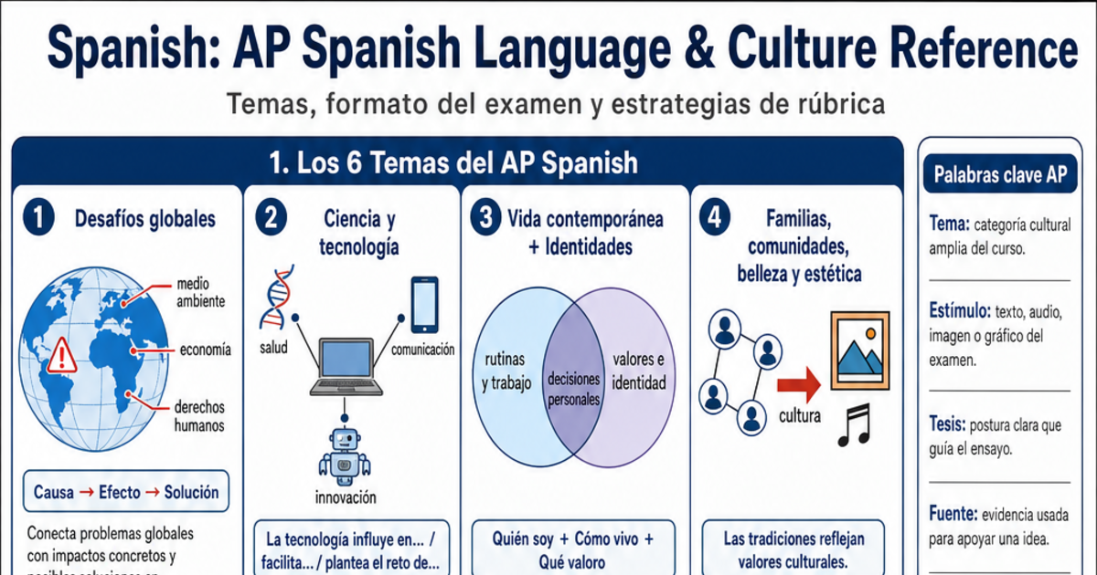 AP Spanish Language & Culture Reference Cheat Sheet | LivePhysics™
