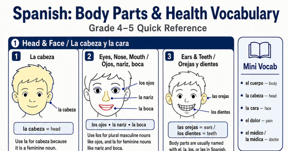 Body Parts & Health Vocabulary Cheat Sheet | LivePhysics™
