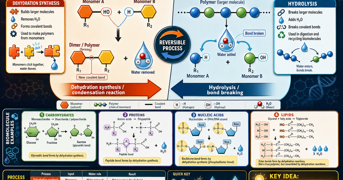 Biology: Dehydration Synthesis and Hydrolysis Infographic | LivePhysics™