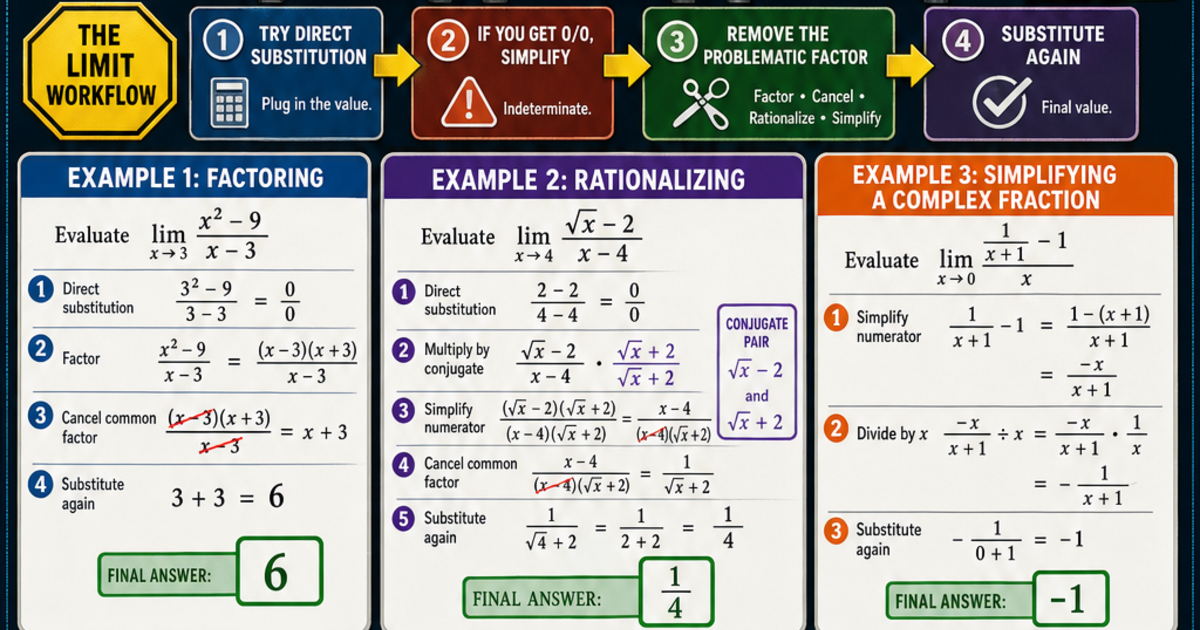 Calculus: Evaluating Limits Algebraically Infographic | LivePhysics™