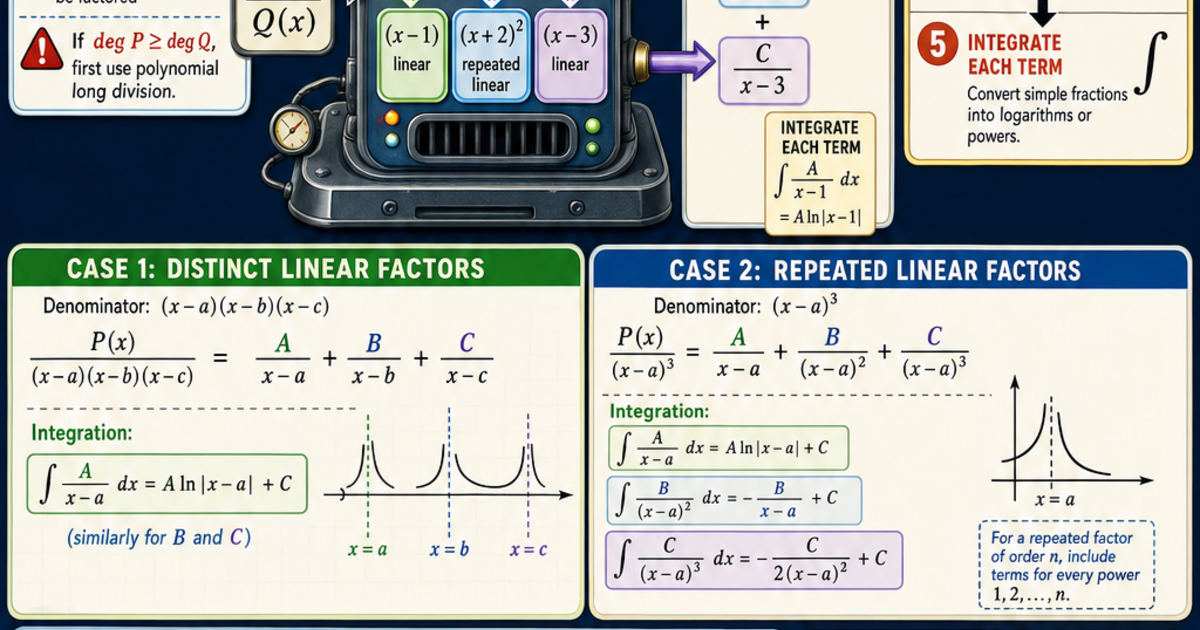 Calculus: Integration by Partial Fractions Infographic | LivePhysics™